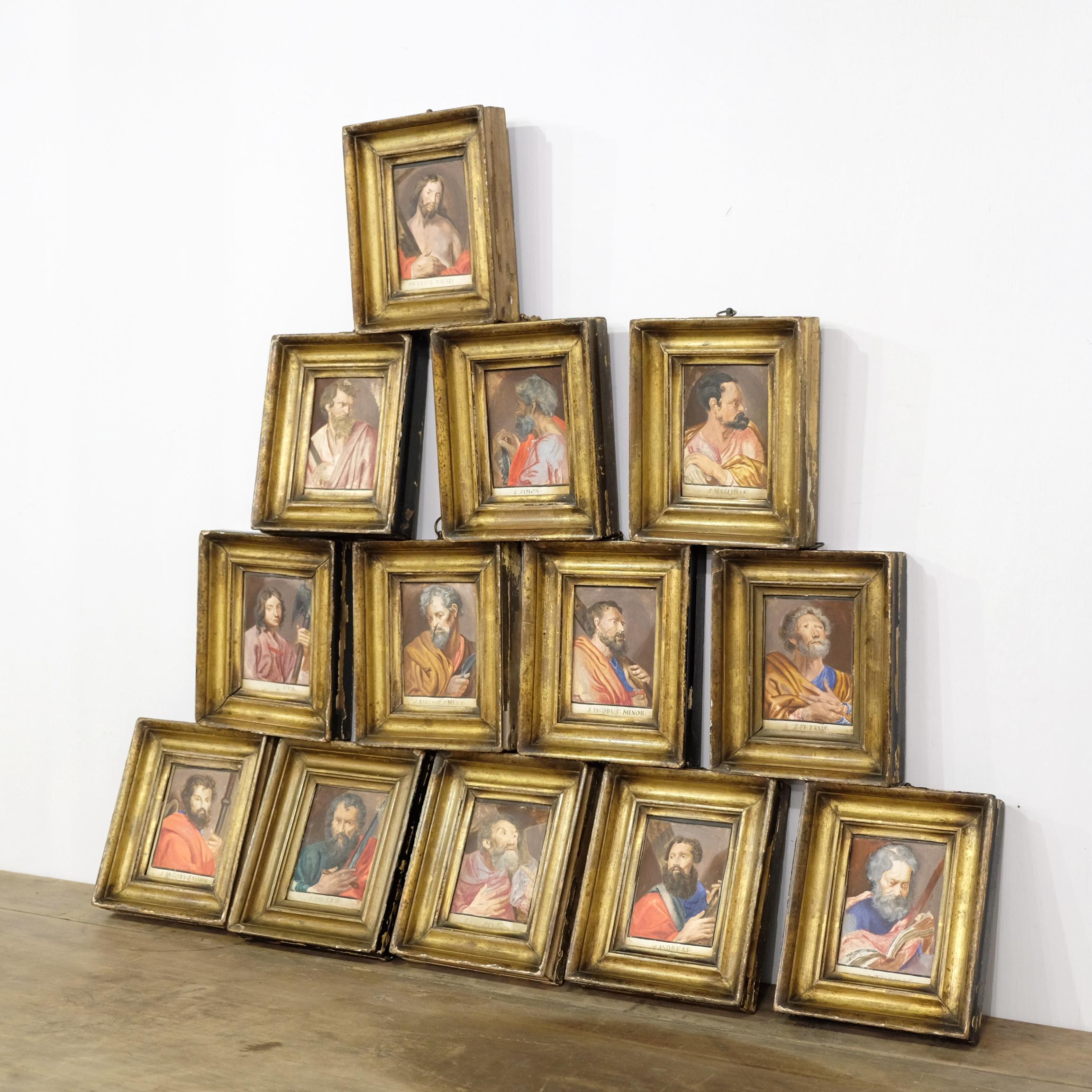 Collection of 13 Jesus and Apostles Portraits, Watercolour, Gilt Frames ...