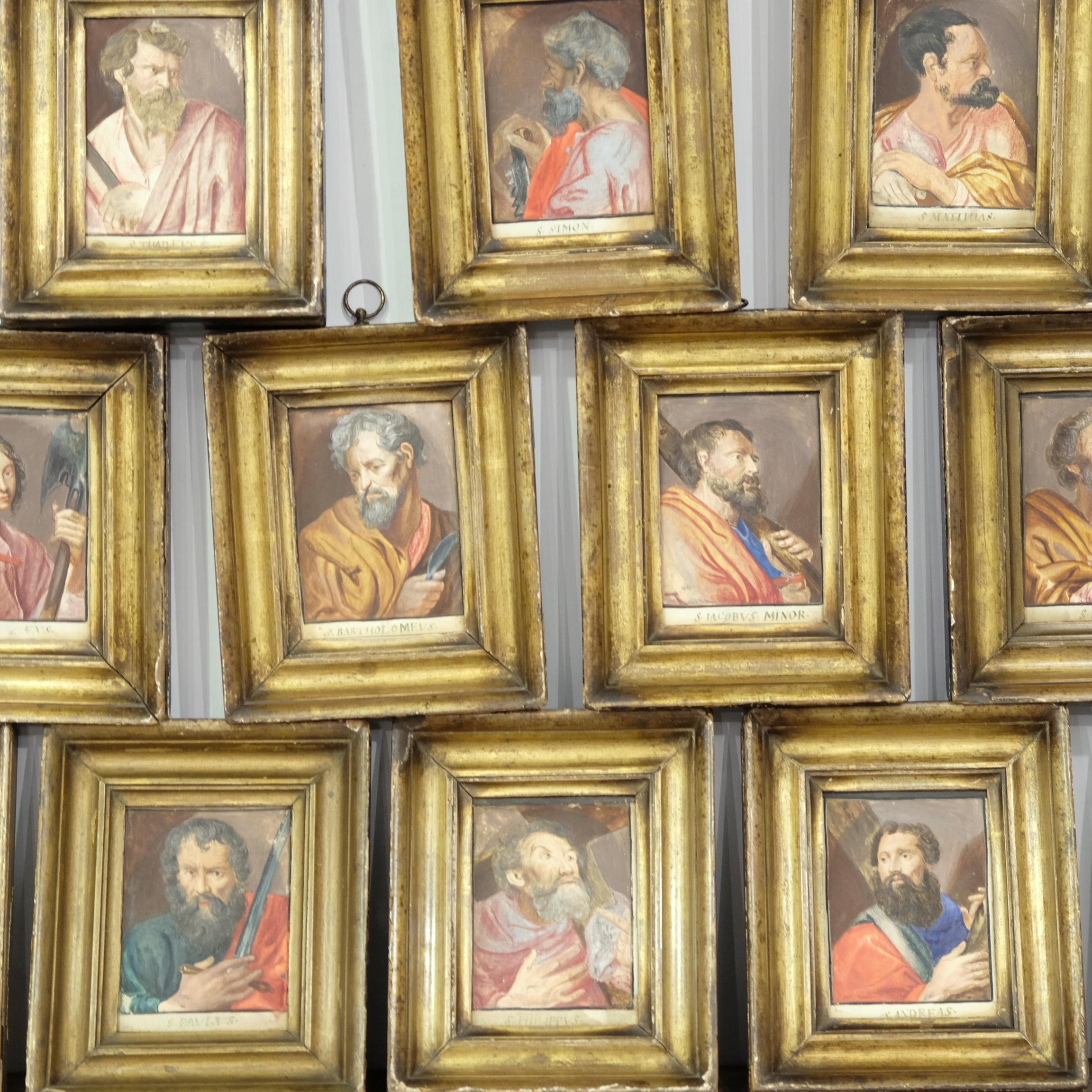 Collection of 13 Jesus and Apostles Portraits, Watercolour, Gilt Frames ...