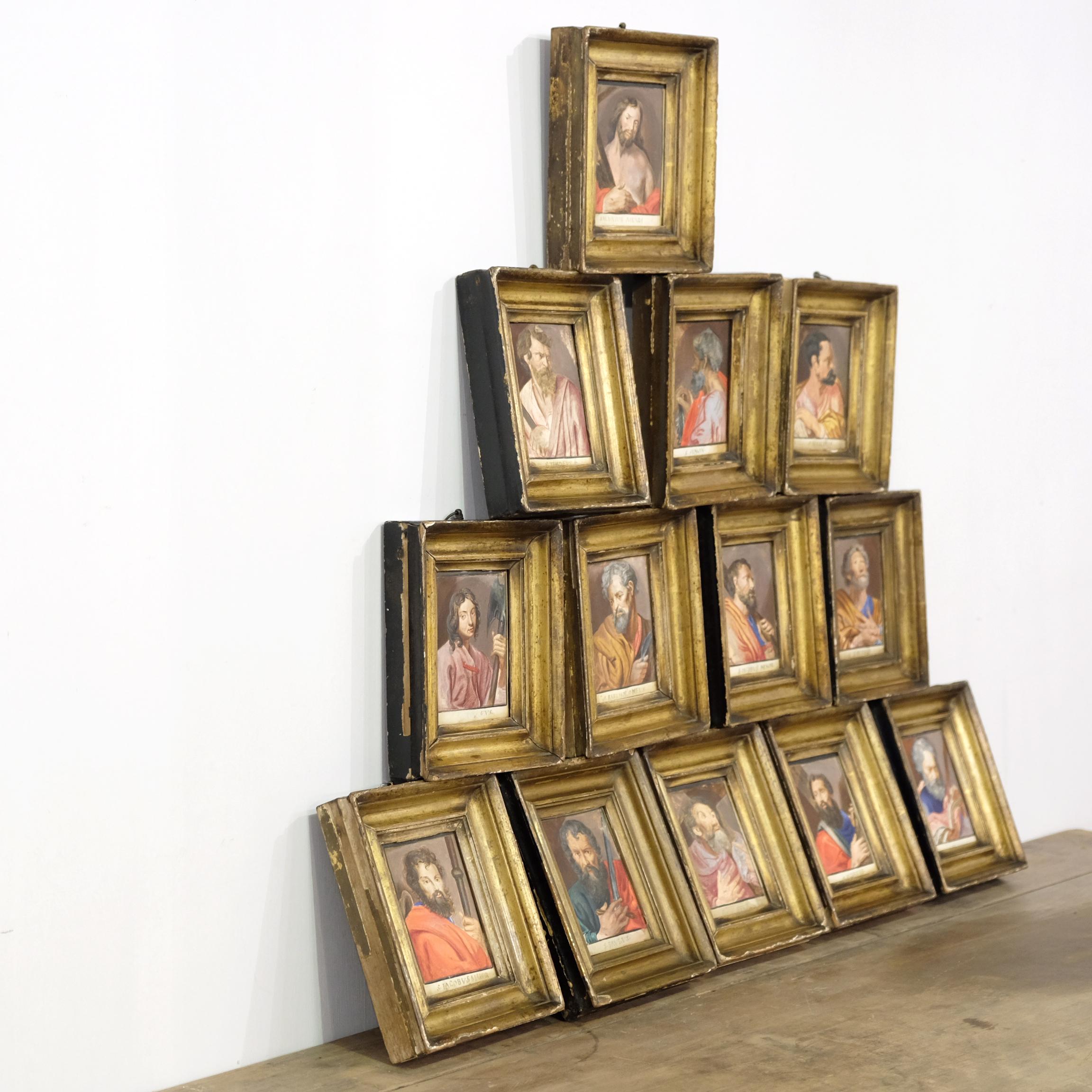 Collection of 13 Jesus and Apostles Portraits, Watercolour, Gilt Frames ...