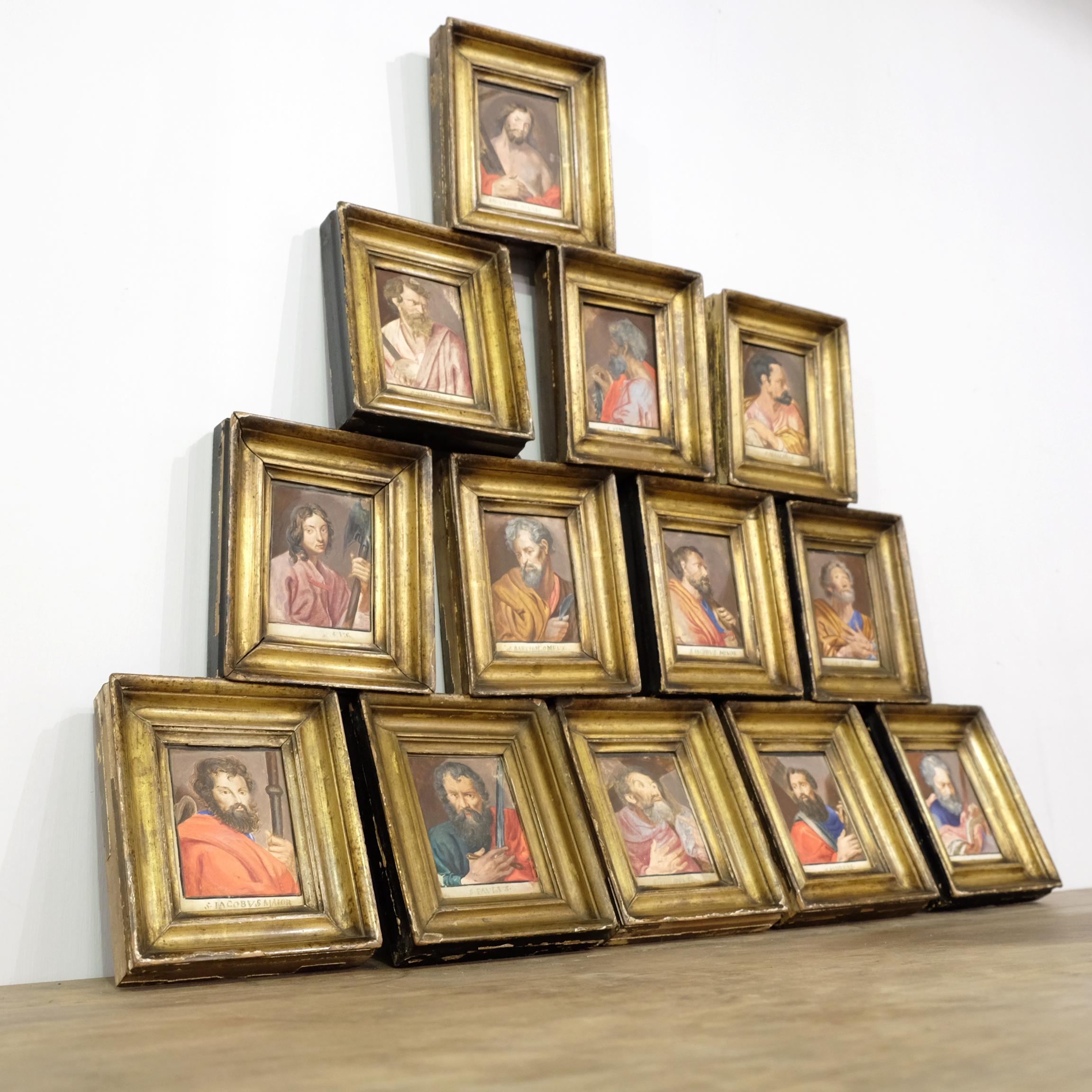 Collection of 13 Jesus and Apostles Portraits, Watercolour, Gilt Frames ...
