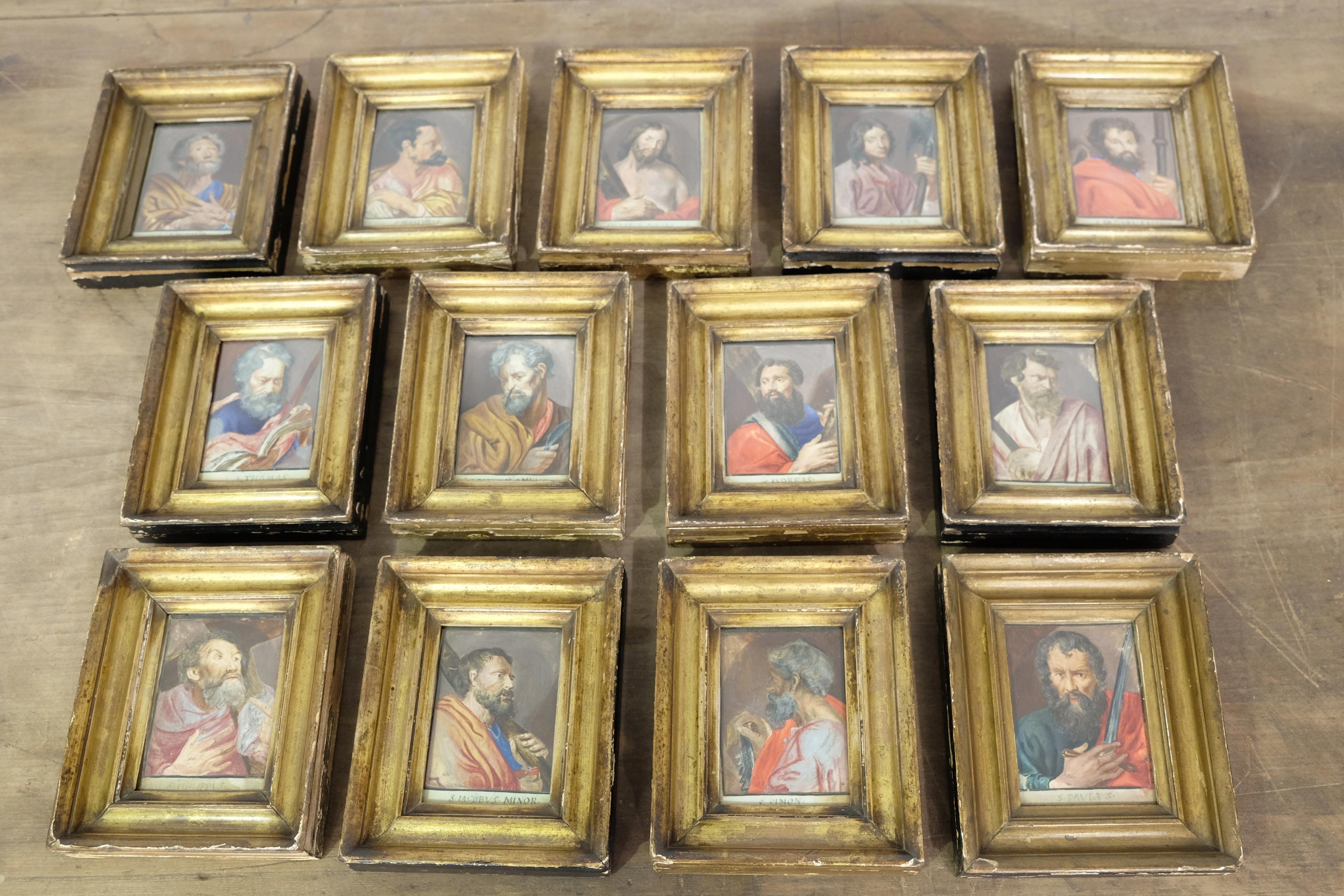 Collection of 13 Jesus and Apostles Portraits, Watercolour, Gilt Frames ...