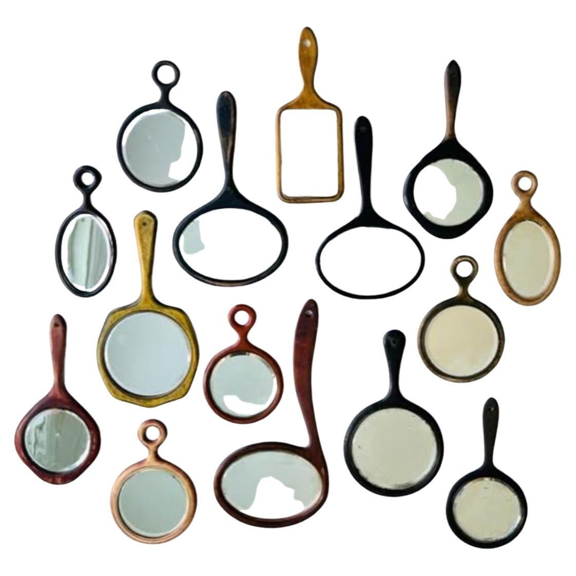Collection of 15 Antique Wooden Beveled Hand Mirrors For Sale at ...