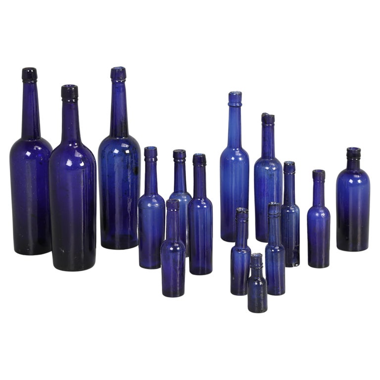 Collection of '15' Cobalt Blue caster Oil Hand Blown Bottles Made in ...