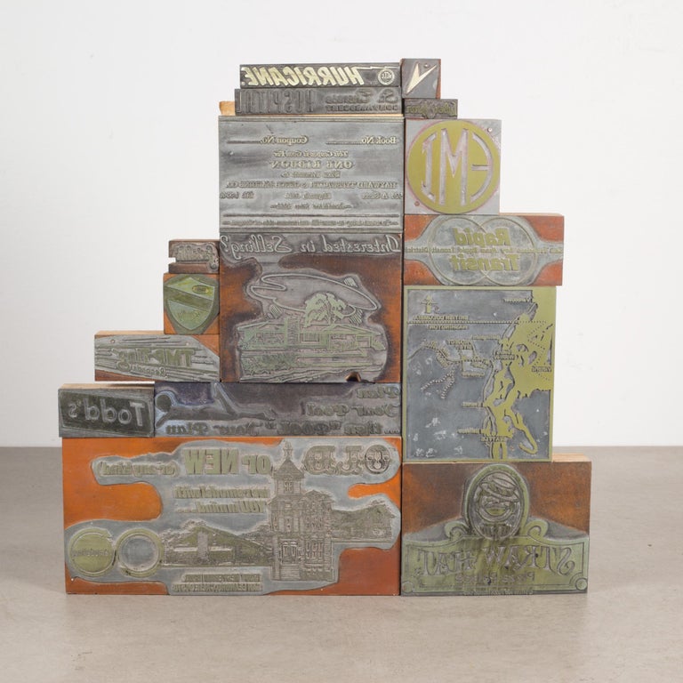 Collection of 16 Green and Silver Typeset Advertising Print Blocks ...