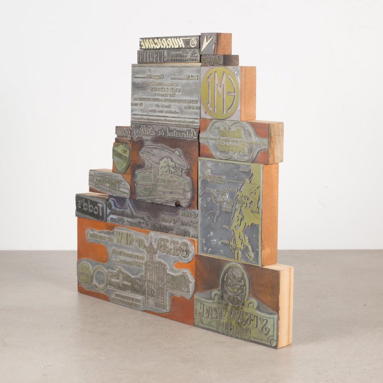 Collection of 16 Green and Silver Typeset Advertising Print Blocks ...