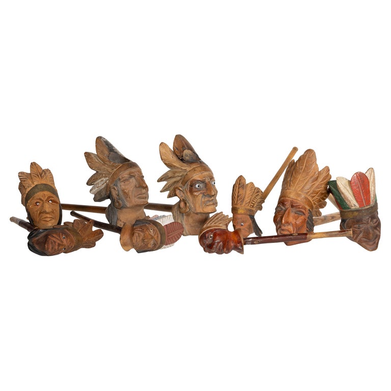 Collection of 19th Century Carved Indian Head Pipes For Sale at 1stDibs