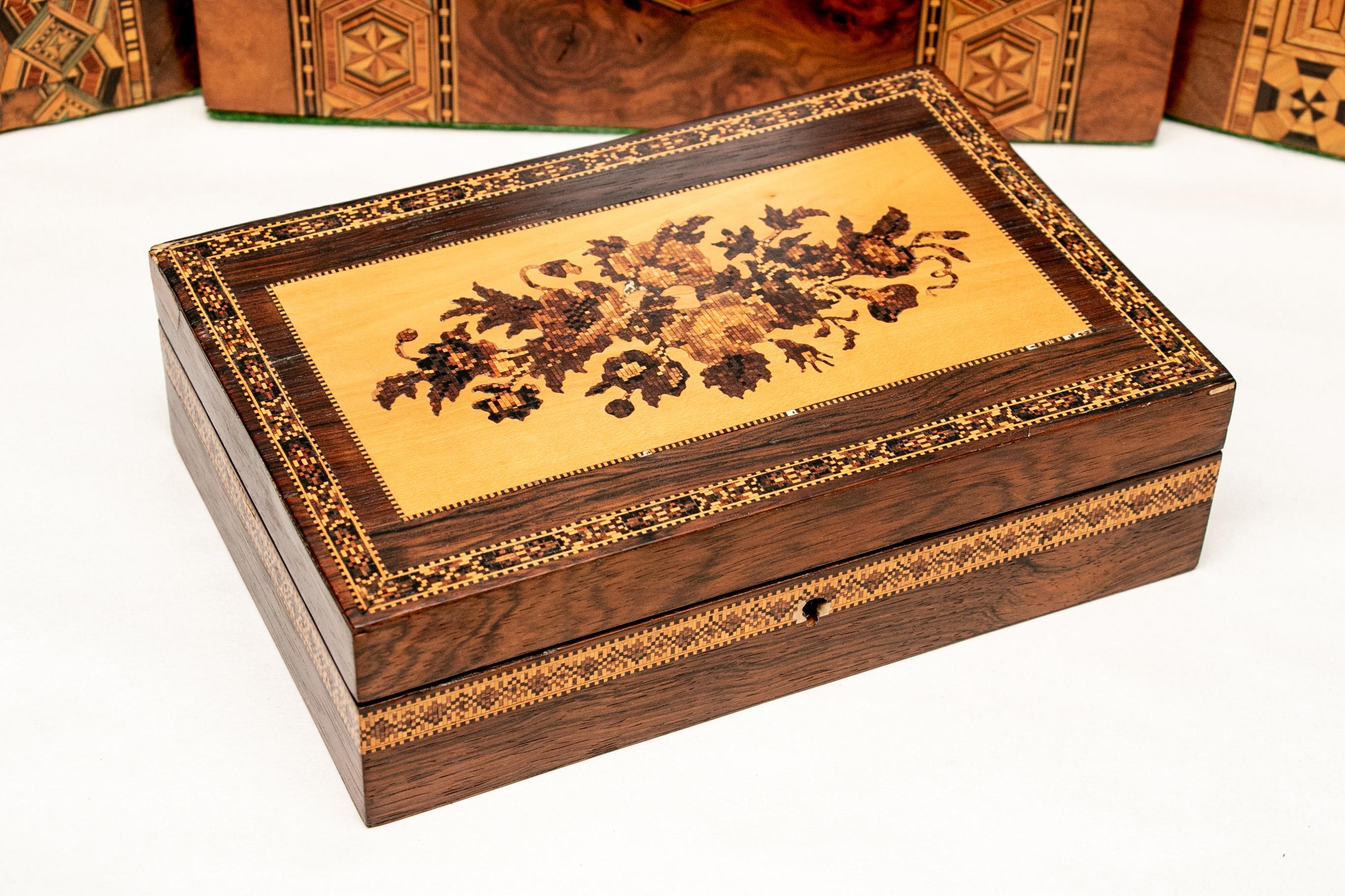Collection of 20 Antique Turnbridge Wells Inlaid Wood Boxes and ...