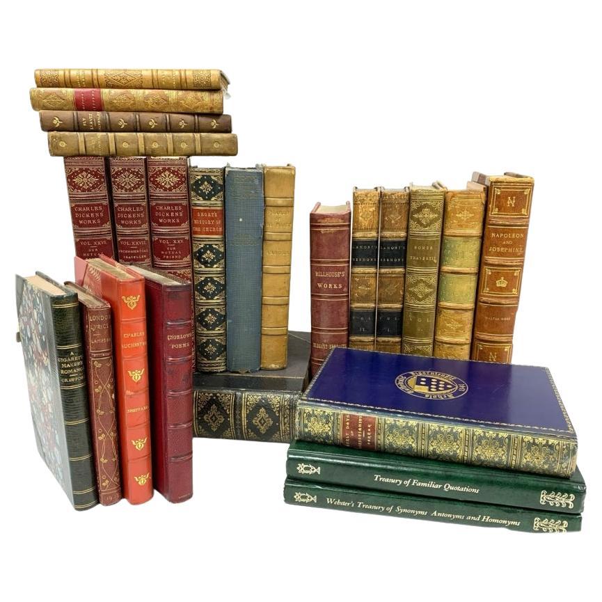 Set Of Twelve Tooled Leather Bound Books Various Titles For Sale at 1stDibs