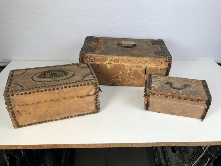 Collection of 3 Early Parchment Covered Boxes For Sale at 1stDibs