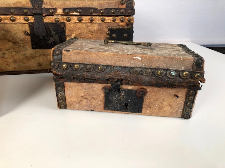 Collection of 3 Early Parchment Covered Boxes For Sale at 1stDibs