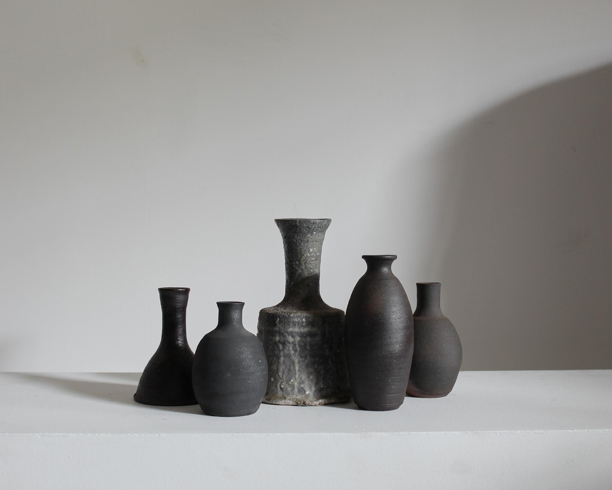 Collection of 5 C.1960s Japanese Wabi Sabi Blackened Mashiko Vessels ...