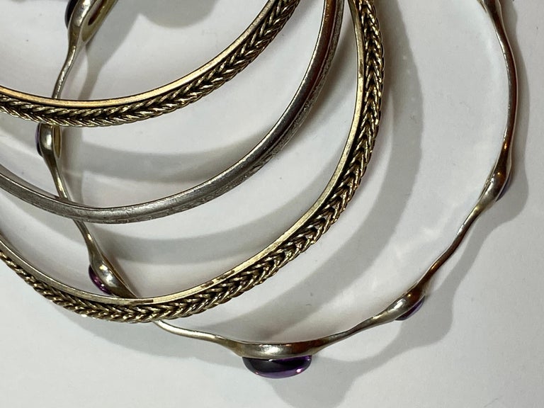 Collection Of 5 Multi Designed Sterling Silver Bracelets For Sale at ...