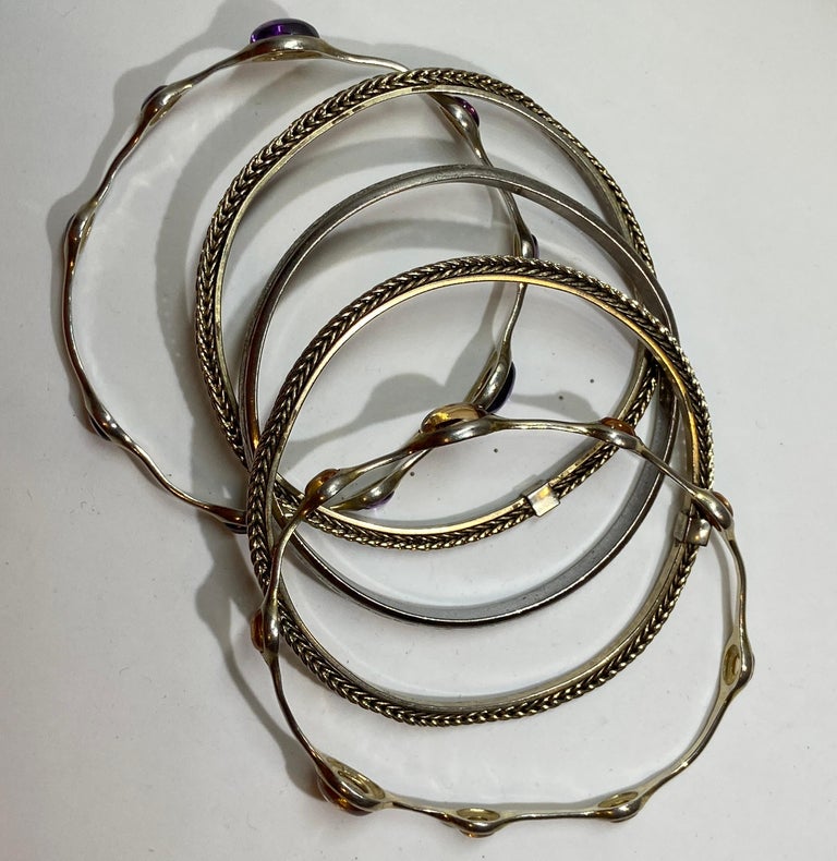 Collection Of 5 Multi Designed Sterling Silver Bracelets For Sale at ...