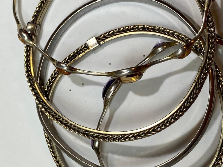 Collection Of 5 Multi Designed Sterling Silver Bracelets For Sale at ...