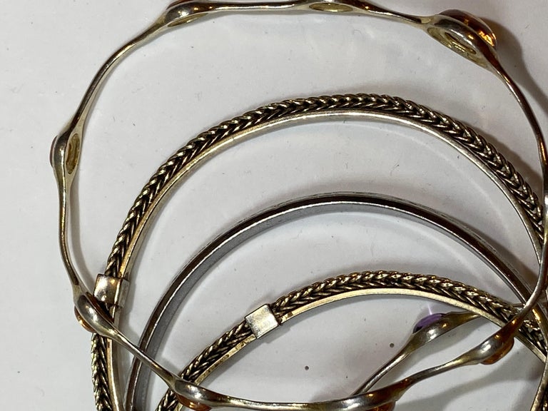 Collection Of 5 Multi Designed Sterling Silver Bracelets For Sale at ...