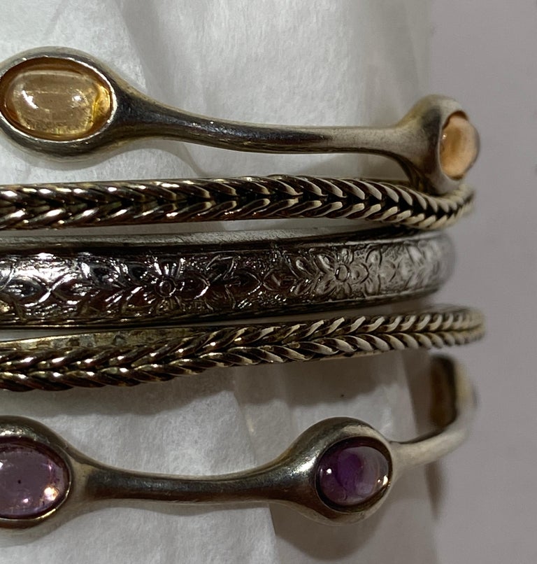 Collection Of 5 Multi Designed Sterling Silver Bracelets For Sale at ...