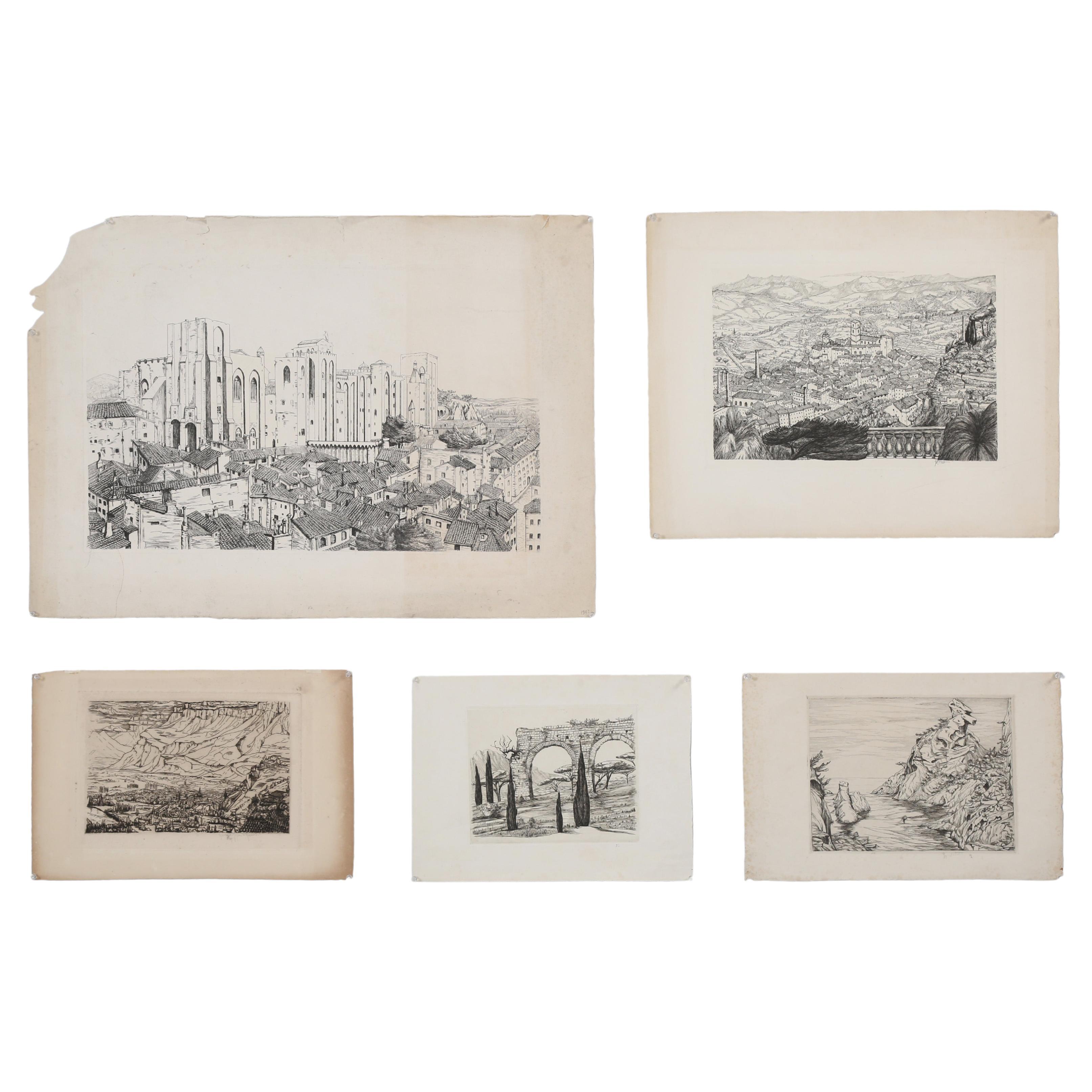 Collection of (5) Old French Lithographs For Sale at 1stDibs
