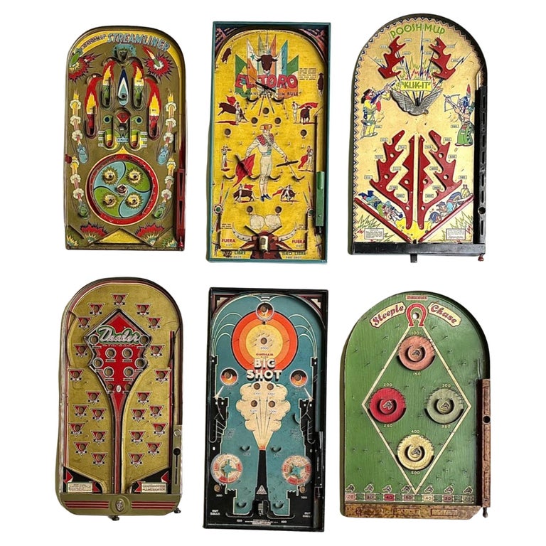 Collection of 6 Antique Wall Mountable Pinball Games For Sale at 1stDibs