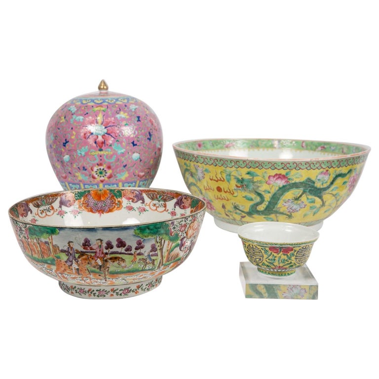 Collection of Antique Chinese Famille Rose Porcelain Jar and Bowls at ...