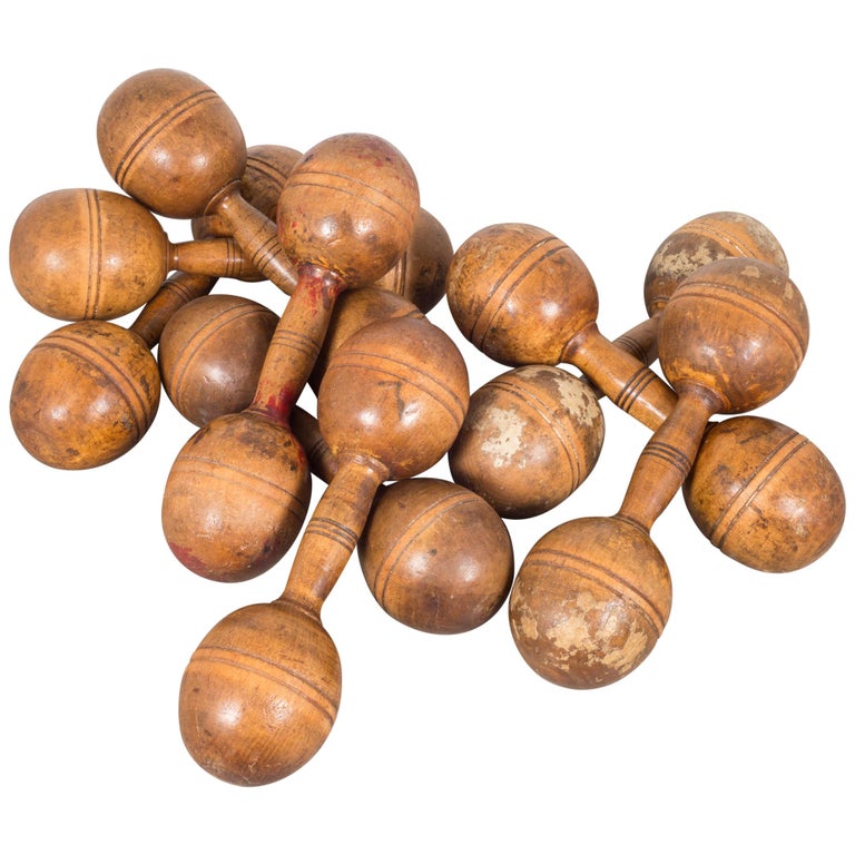 Collection of Antique Wooden Excercise Barbells, circa 1930 at 1stDibs