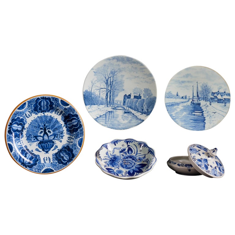 Collection of Delft Blue Hand Painted Ceramics For Sale at 1stDibs