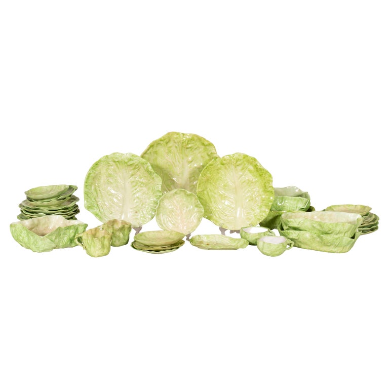 Collection of Fifty Three Pieces of Wannopee Lettuce Leaf Majolica ...