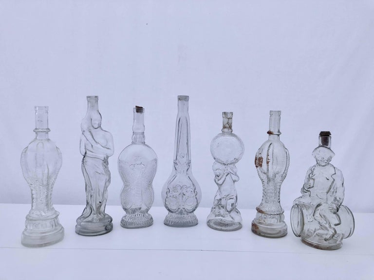 Collection of Figural Antique French Collectible Glass Bottles, Set of ...