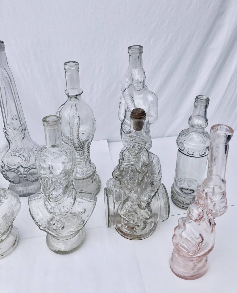 Collection of Figural Antique French Collectible Glass Bottles, Set of ...
