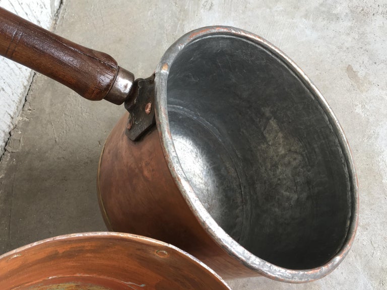 Collection of Five Antique Spanish Handmade and Forged Copper Cook Pans ...