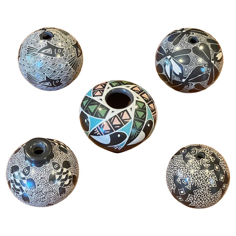 Collection of Five Miniature Mata Ortiz Pottery Ollas / Seed Pots For ...