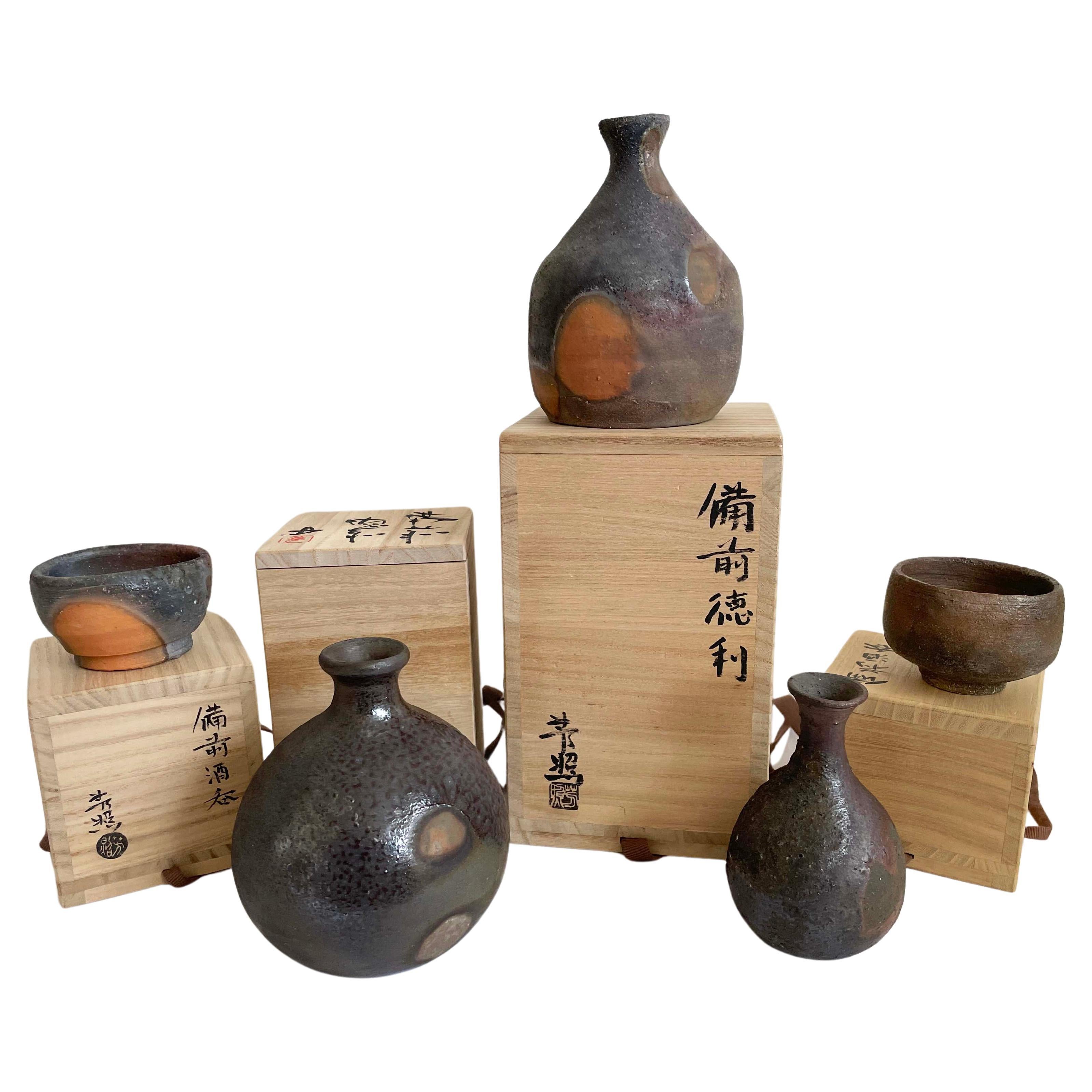 Collection Of Five Pieces Of Vintage Japanese Bizen Ware, Mid 20th ...
