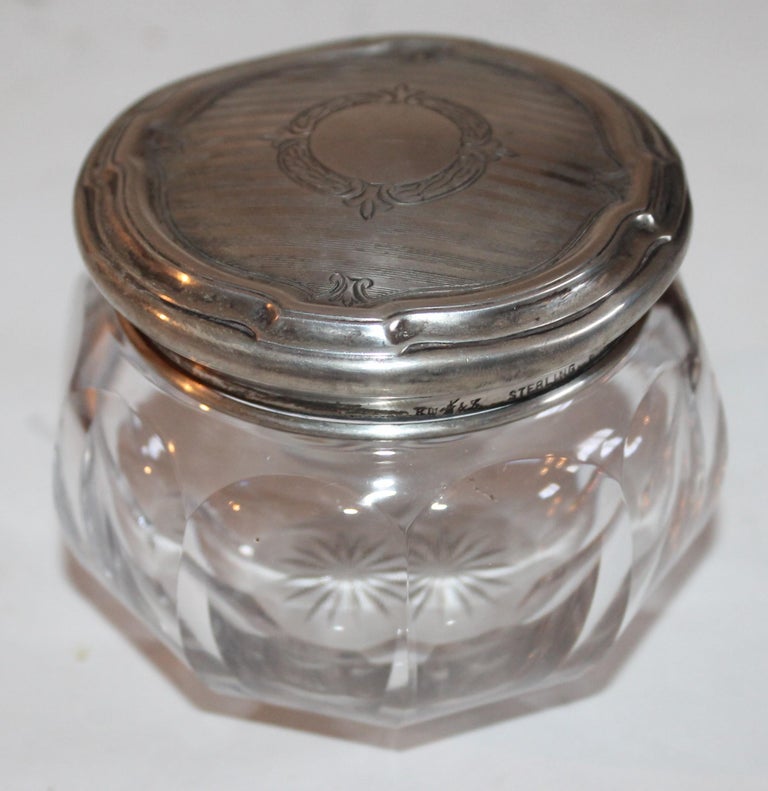 Collection of Five Sterling Silver and Cut Glass Powder Jars For Sale ...