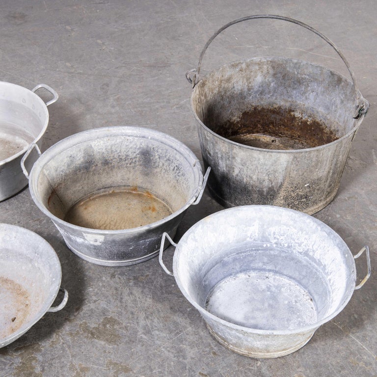 Collection of French Shallow Galvanised Wash Tubs, Five Pieces For Sale ...