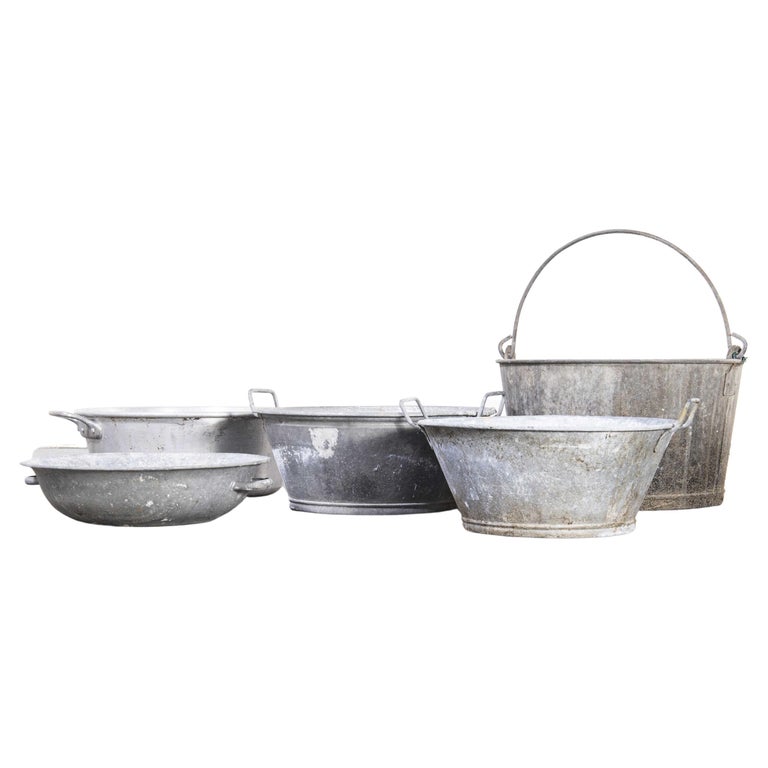 Collection of French Shallow Galvanised Wash Tubs, Five Pieces For Sale ...