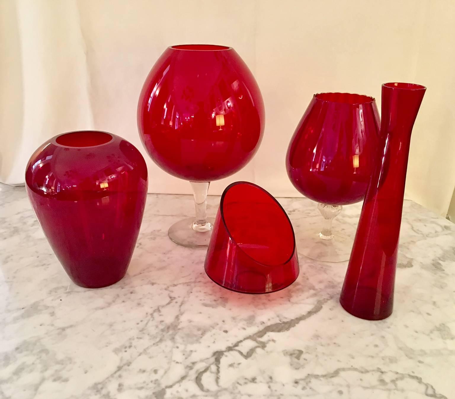 Collection of Red Glass Vases at 1stDibs | red glass vases for sale