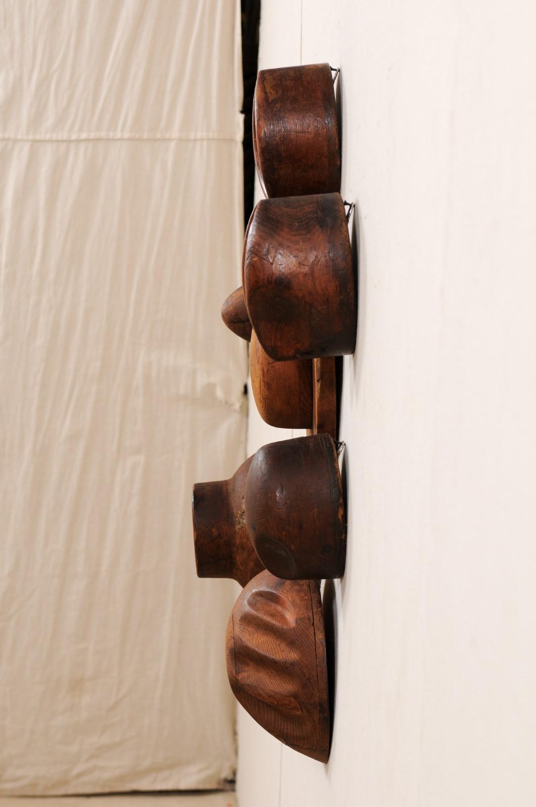 Collection of Seven Italian Hat Maker's Wood Molds from the Turn of the ...