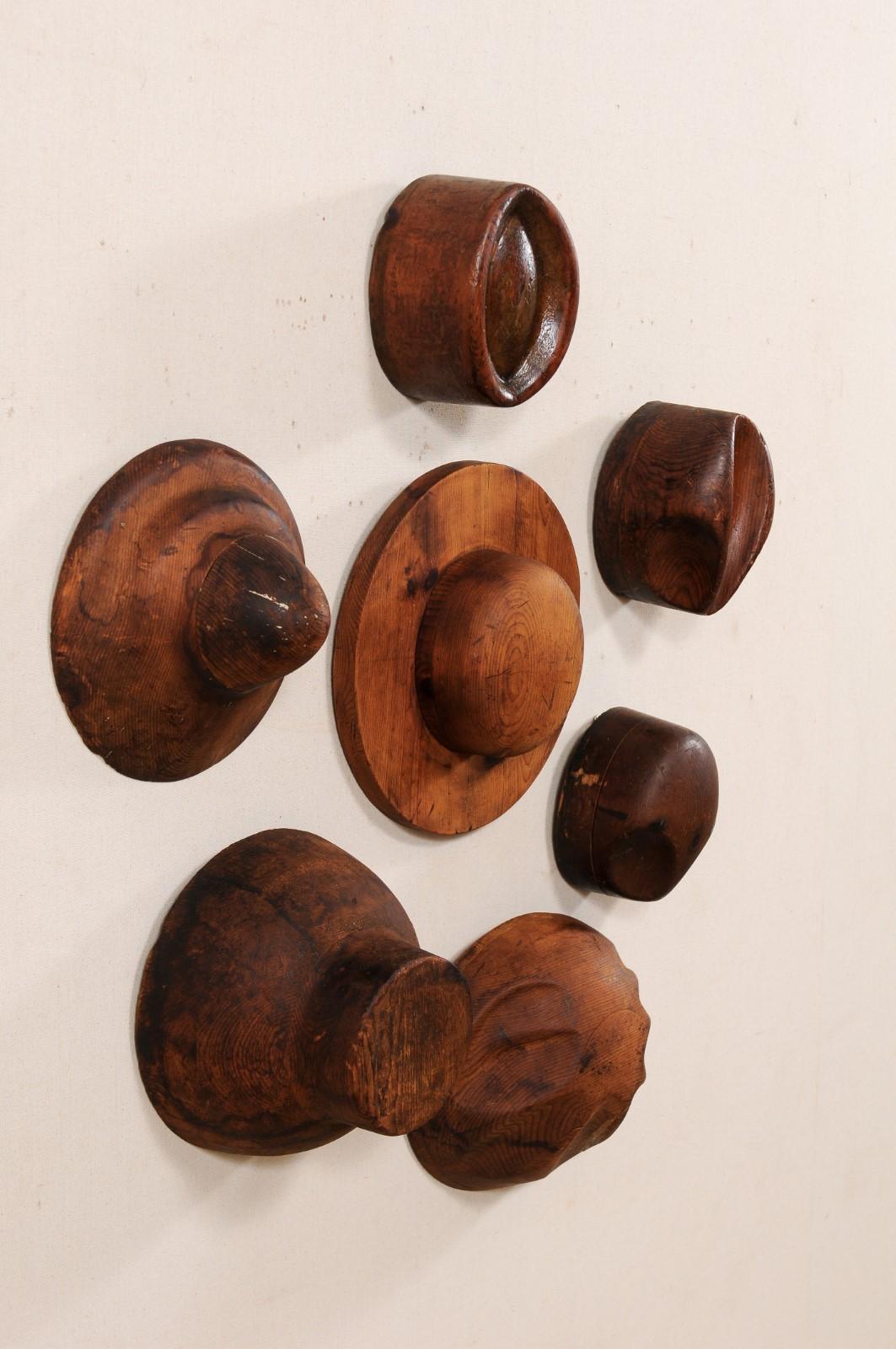 Collection of Seven Italian Hat Maker's Wood Molds from the Turn of the ...