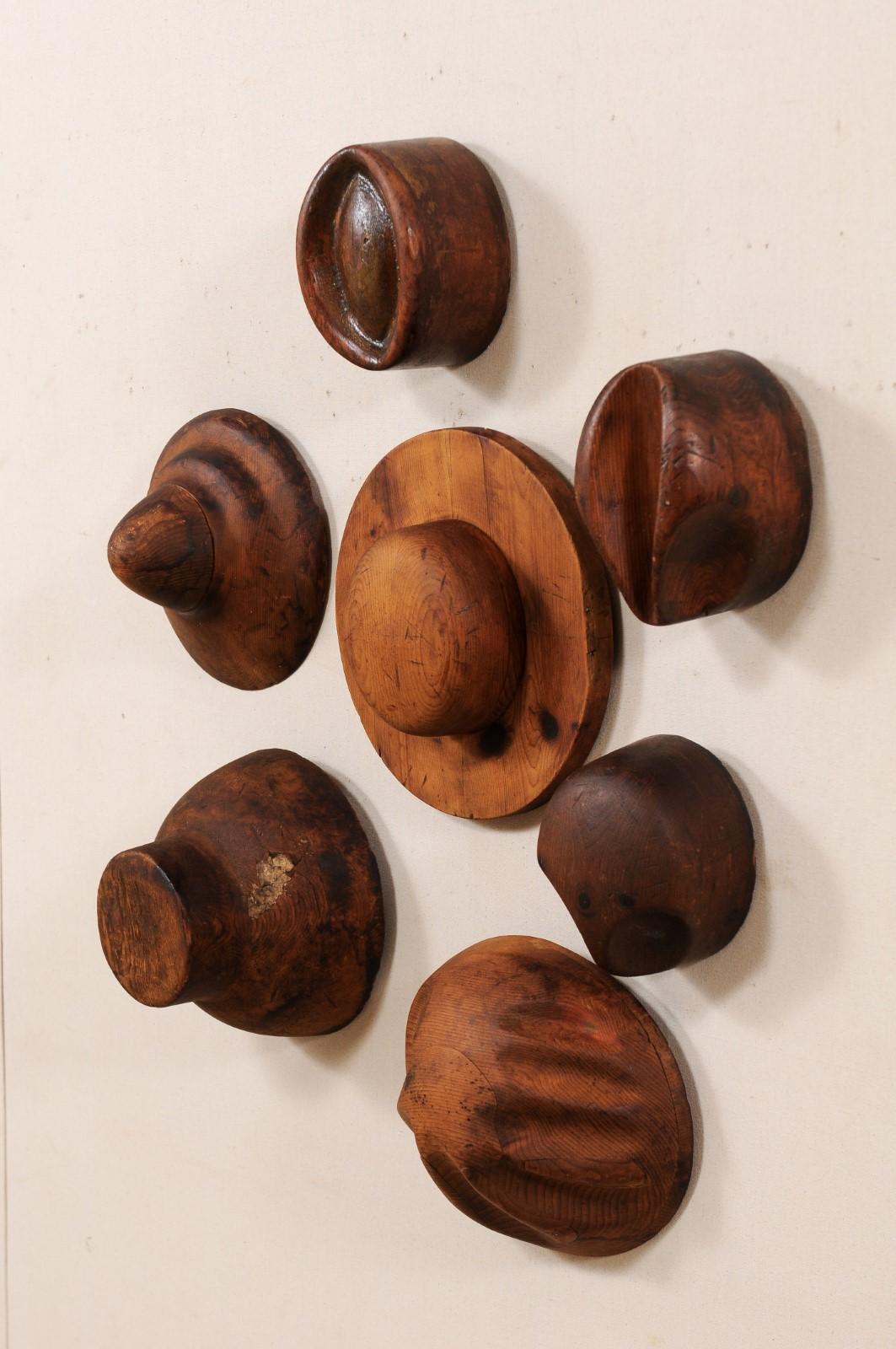 Collection of Seven Italian Hat Maker's Wood Molds from the Turn of the ...