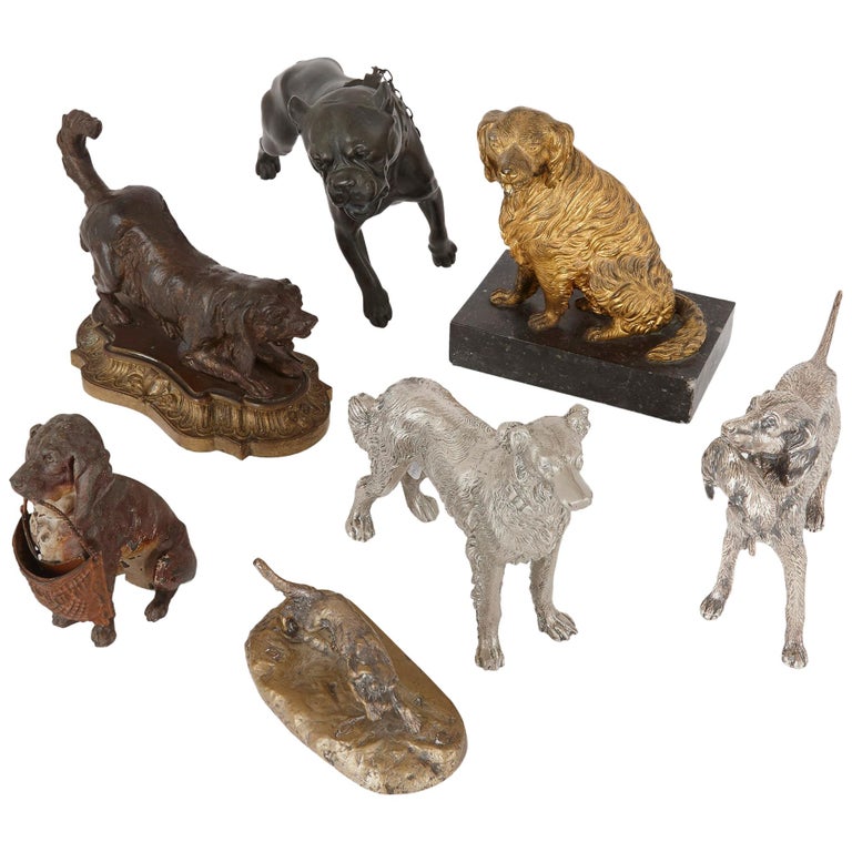 Collection of Seven Metal Dogs of Various Types For Sale at 1stDibs
