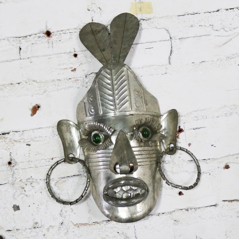 Collection of Six Tin Mexican Folk Art Masks of Varying Size Vintage at ...