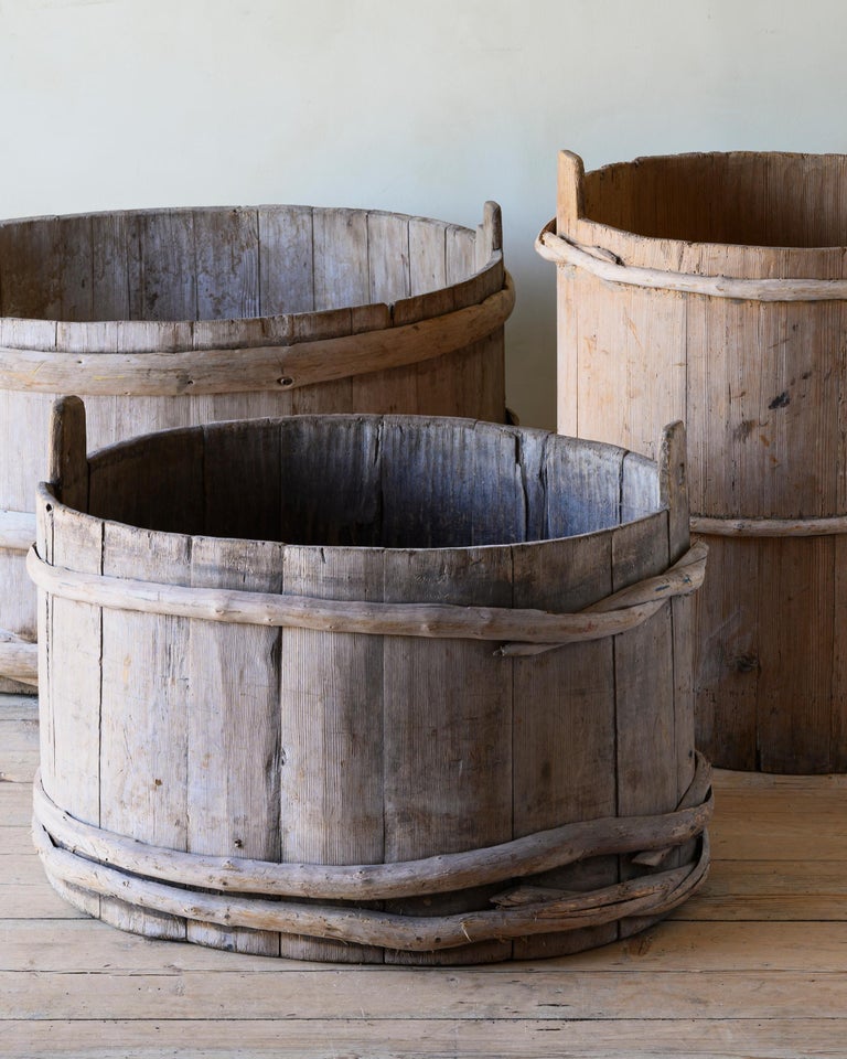 Collection of Three 19th Century Swedish Folk Art Wooden Barrels at 1stDibs