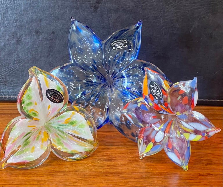Collection of Three Art Glass Flower Sculptures by Murano Glass For ...