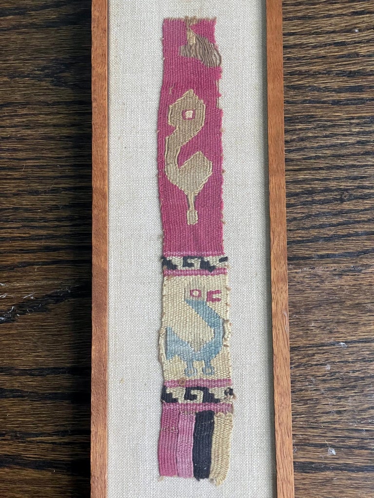 Collection of Three Framed Pre-Columbian Textile Fragment Bird Motifs ...