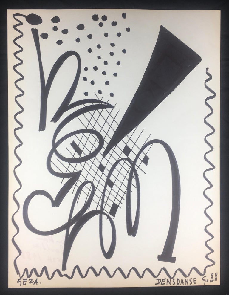 Collection of Three Modern Abstract Drawings Signed Geza, Manner of ...