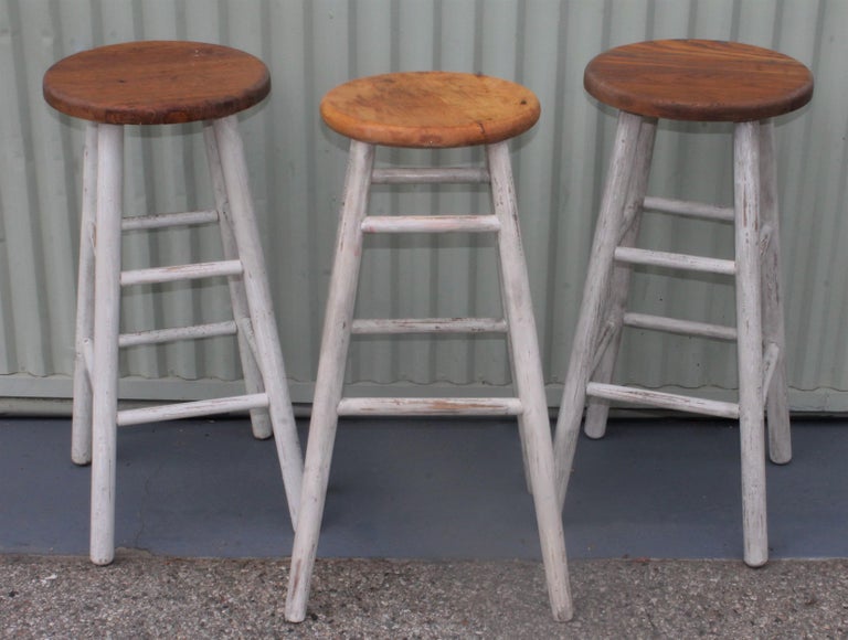 Collection of Three Original White Painted Bar Stools For Sale at ...