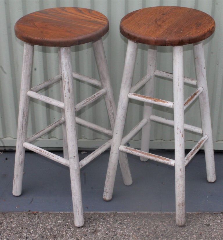 Collection of Three Original White Painted Bar Stools For Sale at ...