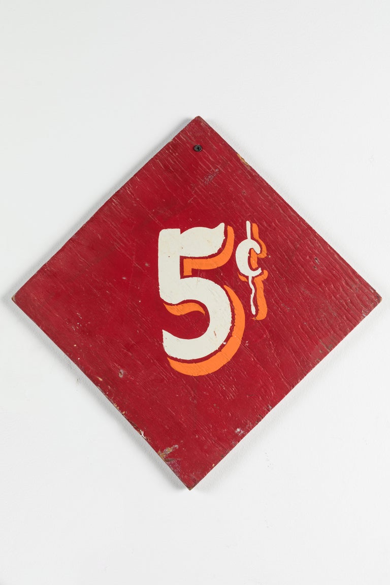 Collection of Three Vintage Carnival Midway Nickel Ride Red Signs For ...