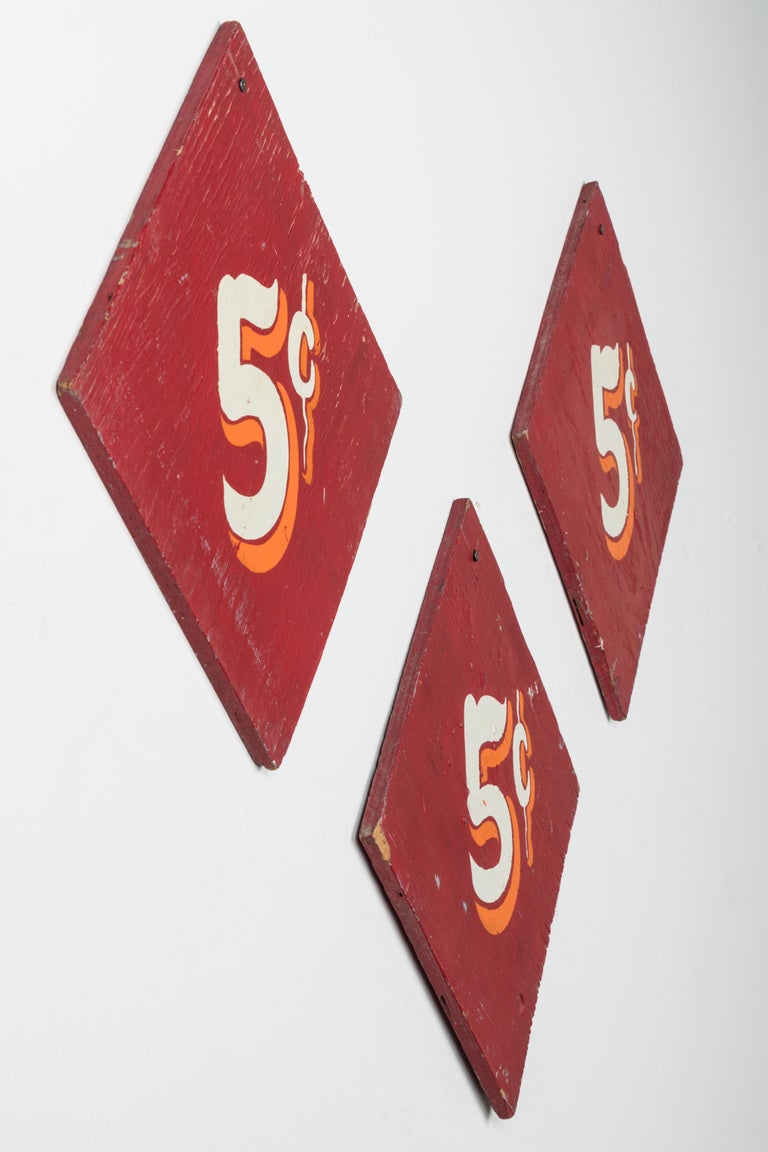 Collection of Three Vintage Carnival Midway Nickel Ride Red Signs For ...