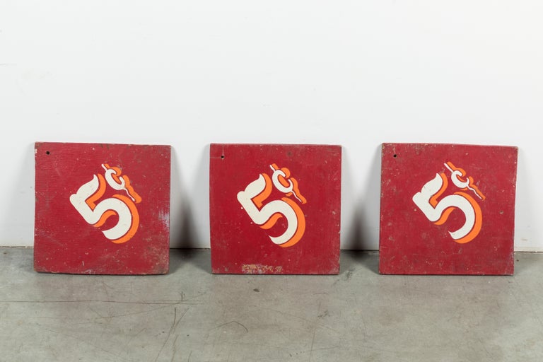 Collection of Three Vintage Carnival Midway Nickel Ride Red Signs For ...