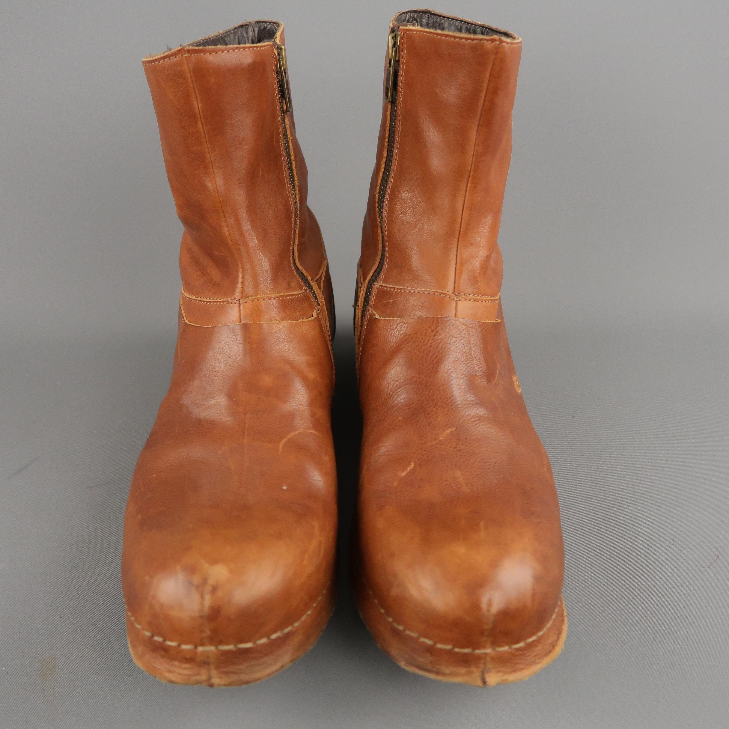 COLLECTION PRIVEE? Size 10 Tan Distressed Leather Ankle Boots at 1stDibs